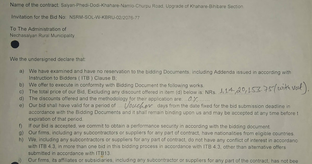 Construction: Letter of Bid