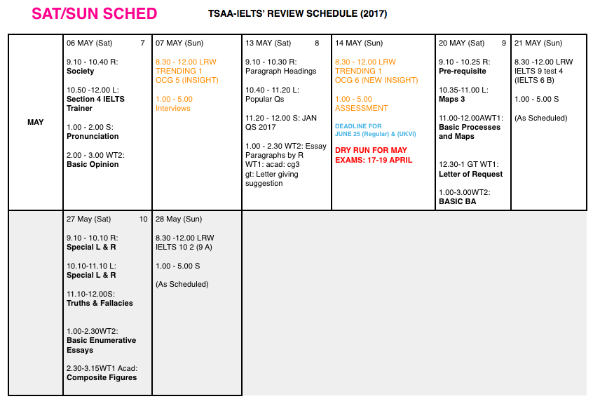 APRIL to JUNE 2017 Sat/Sun Schedule