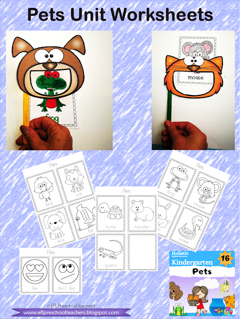 ESL/EFL Preschool Teachers: Pets Unit Worksheets for Kindergarten ELA