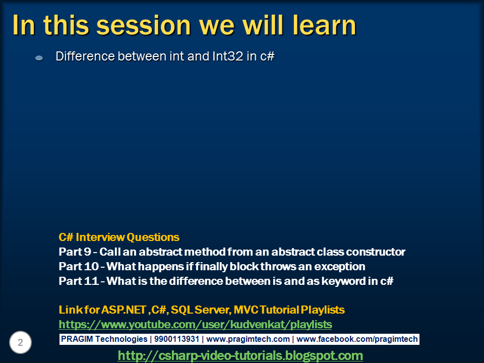 Sql Server Net And C Video Tutorial Part 12 Difference Between Int And Int32 In C