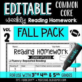 forkin4th: Common Core Weekly Reading Homework (Grades 3-5) COMPLETE ...