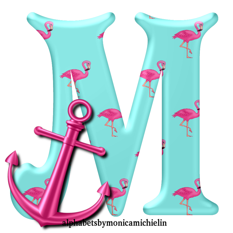 M. Michielin Alphabets: BLUE PINK FLAMINGO ANCHOR ALPHABET AND ICONS PNG