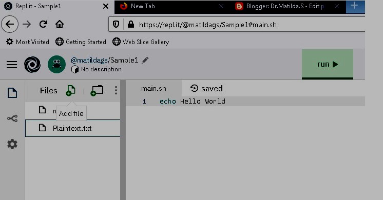 Dr.Matilda.S: How to use repl.it to create and run a Linux Program