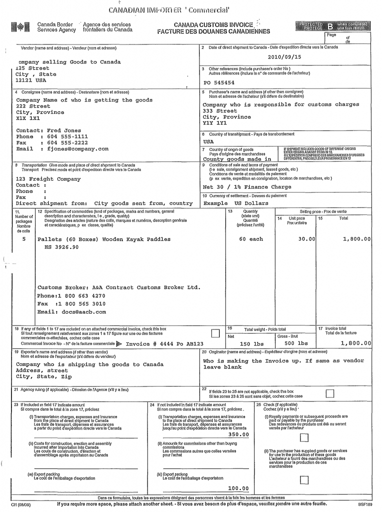 Canadian Custom Invoice - Invoice Template