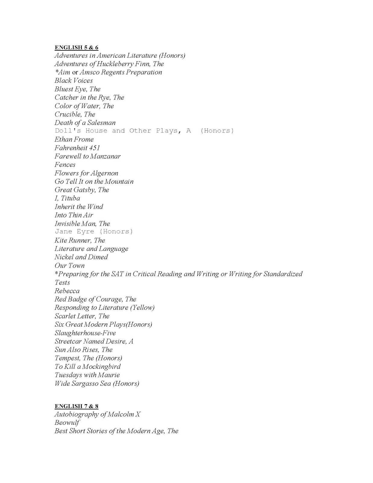 Edison English: Reading Lists (by grade)