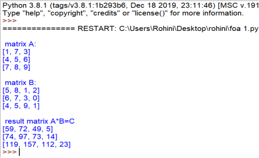 Write Python program to perform matrix multiplication. Discuss the ...