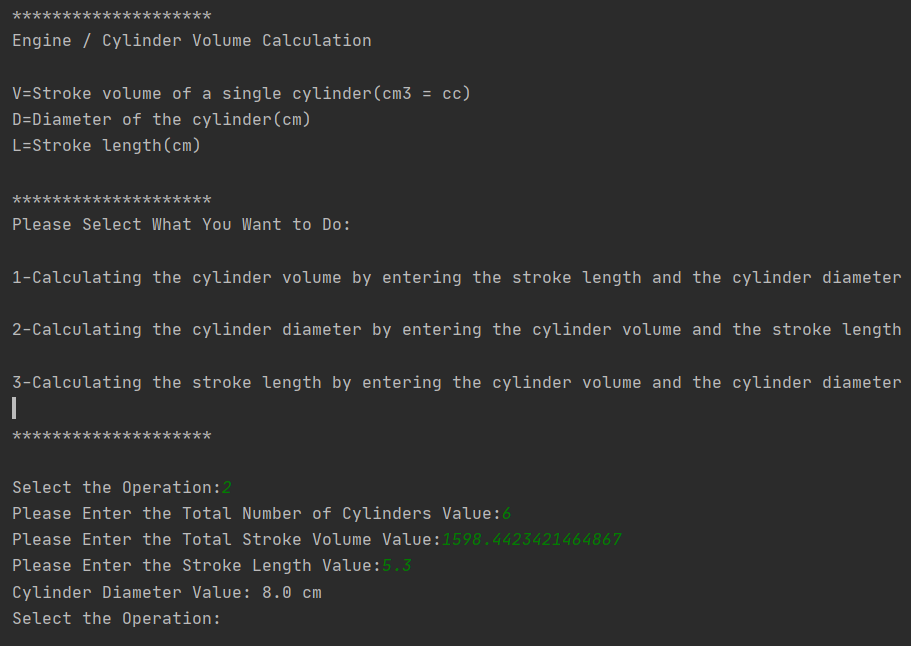Master of EQ: Python: Engine / Cylinder Volume Calculation Program