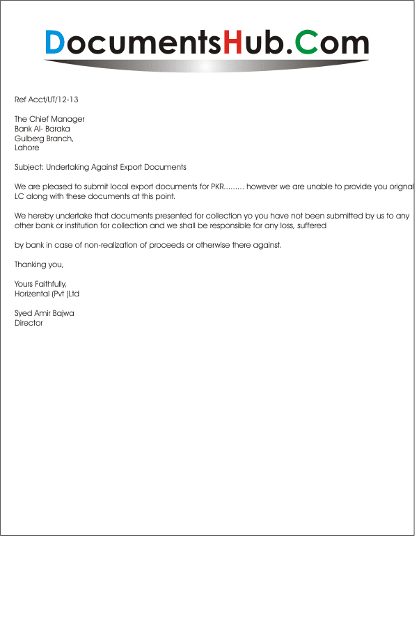 Letter Of Undertaking Format - Formal Letters