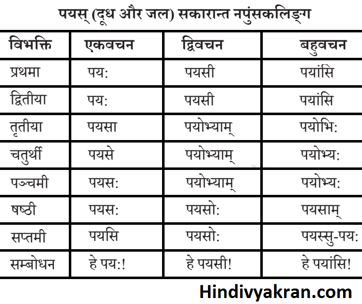 पयस् का शब्द रूप संस्कृत में – Payas Shabd Roop In Sanskrit | HindiVyakran