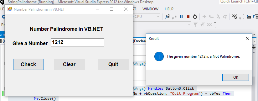 Free Programming Source Codes and Computer Programming Tutorials: Number Palindrome in VB.NET