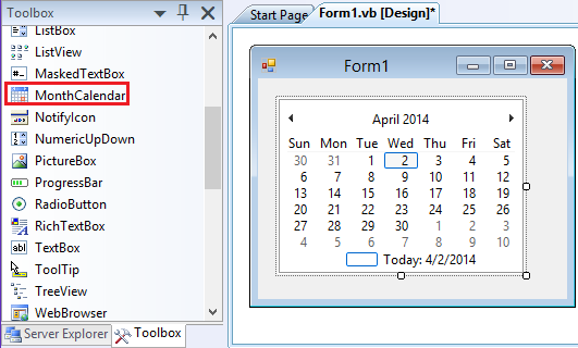VB.NET: MonthCalendar Control