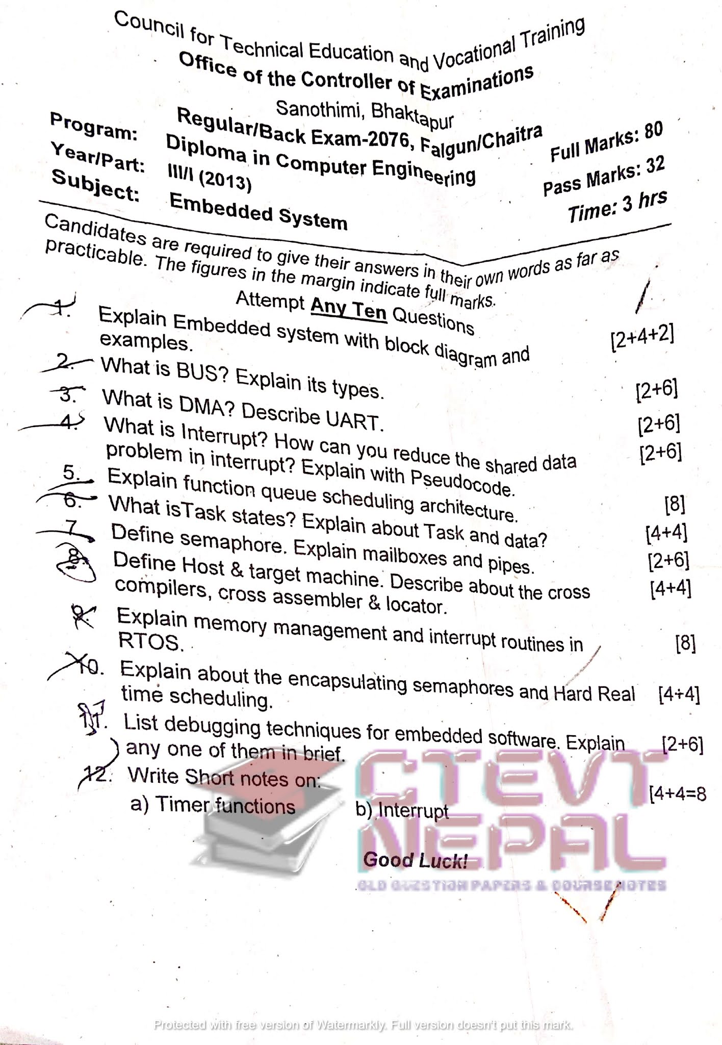Embedded System 5th Semester Questions Papers Ctevt Diploma In Computer Engineeringit 3157
