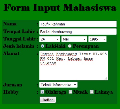 Cara Membuat Form Input dan Ouput Mahasiswa