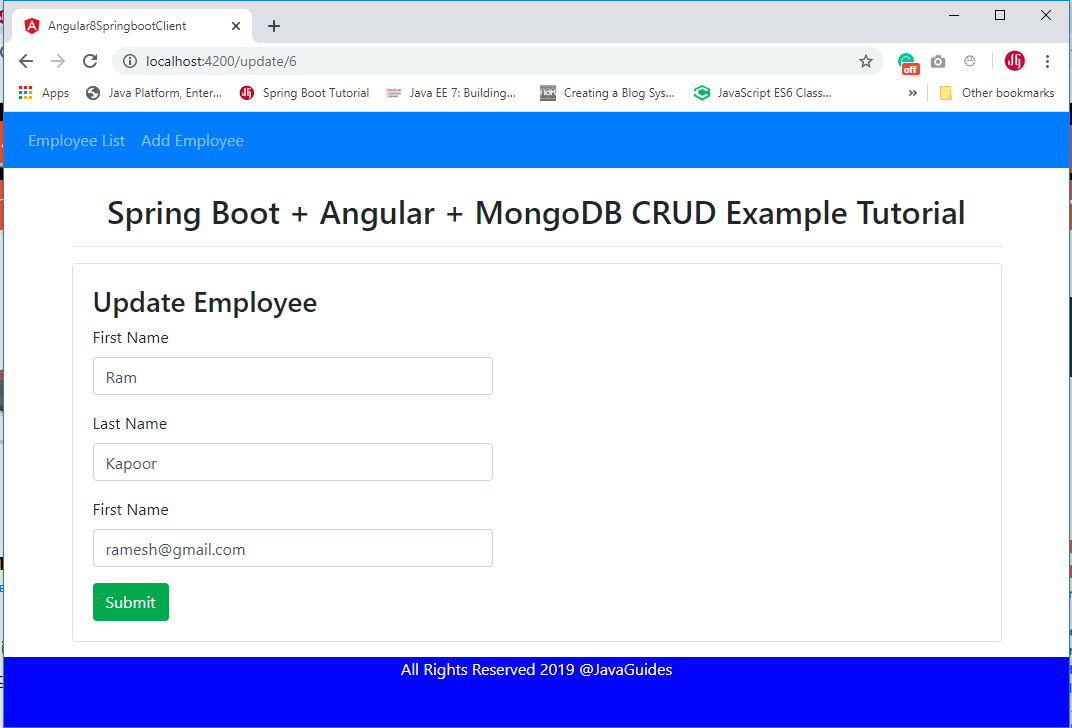 Spring Boot + Angular + MongoDB CRUD Example Tutorial