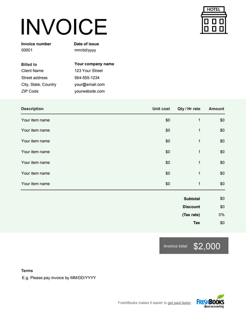 Guest House Bill Format - Invoice Template