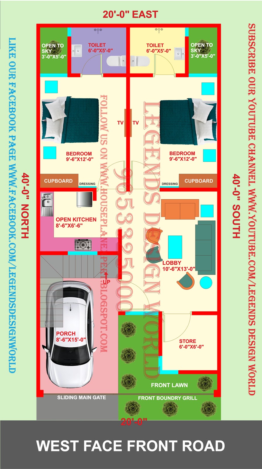 20x40 WEST FACING 2BHK HOUSE PLAN WITH CAR PARKING According To Vastu 20x40 WEST FACING 2BHK HOUSE PLAN WITH CAR PARKING According To Vastu