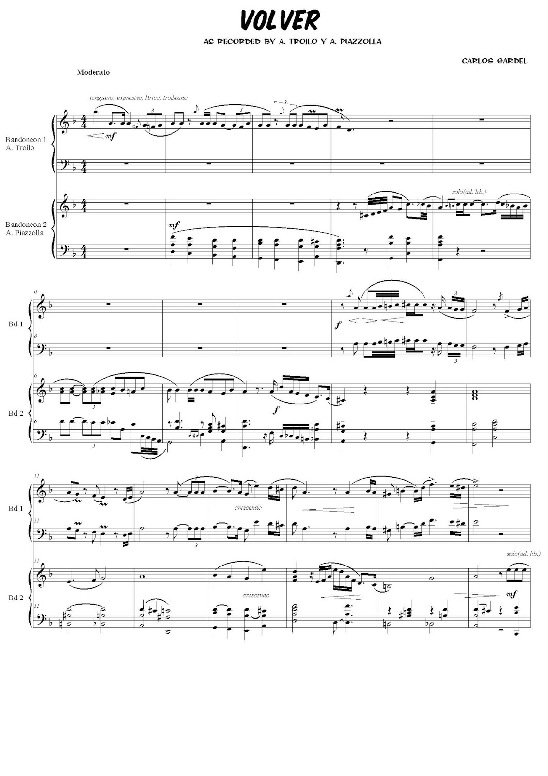 Tango Transcriptions - Volver by Anibal Troilo & Astor Piazzolla