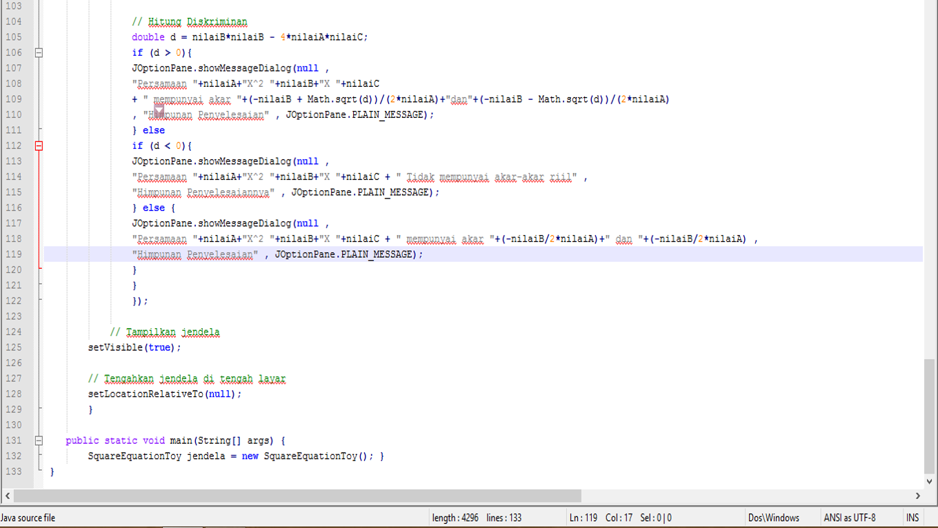 Agil_Alfurqon: Tugas Algoritma dan Pemrograman 3 ( RUMUS ABC JAVA )