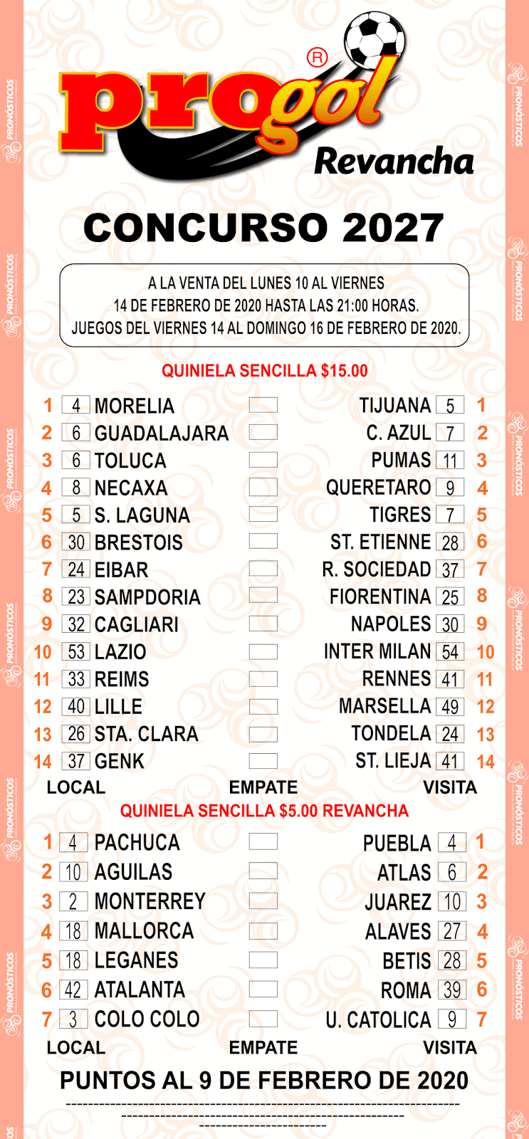 Quiniela Progol 2027 | Quiniela Progol 2181