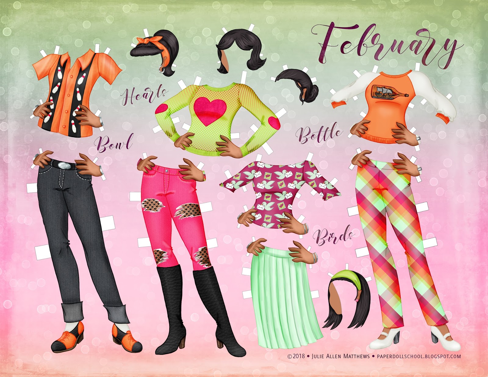 Paper Doll School: February Paper Doll - Set 2