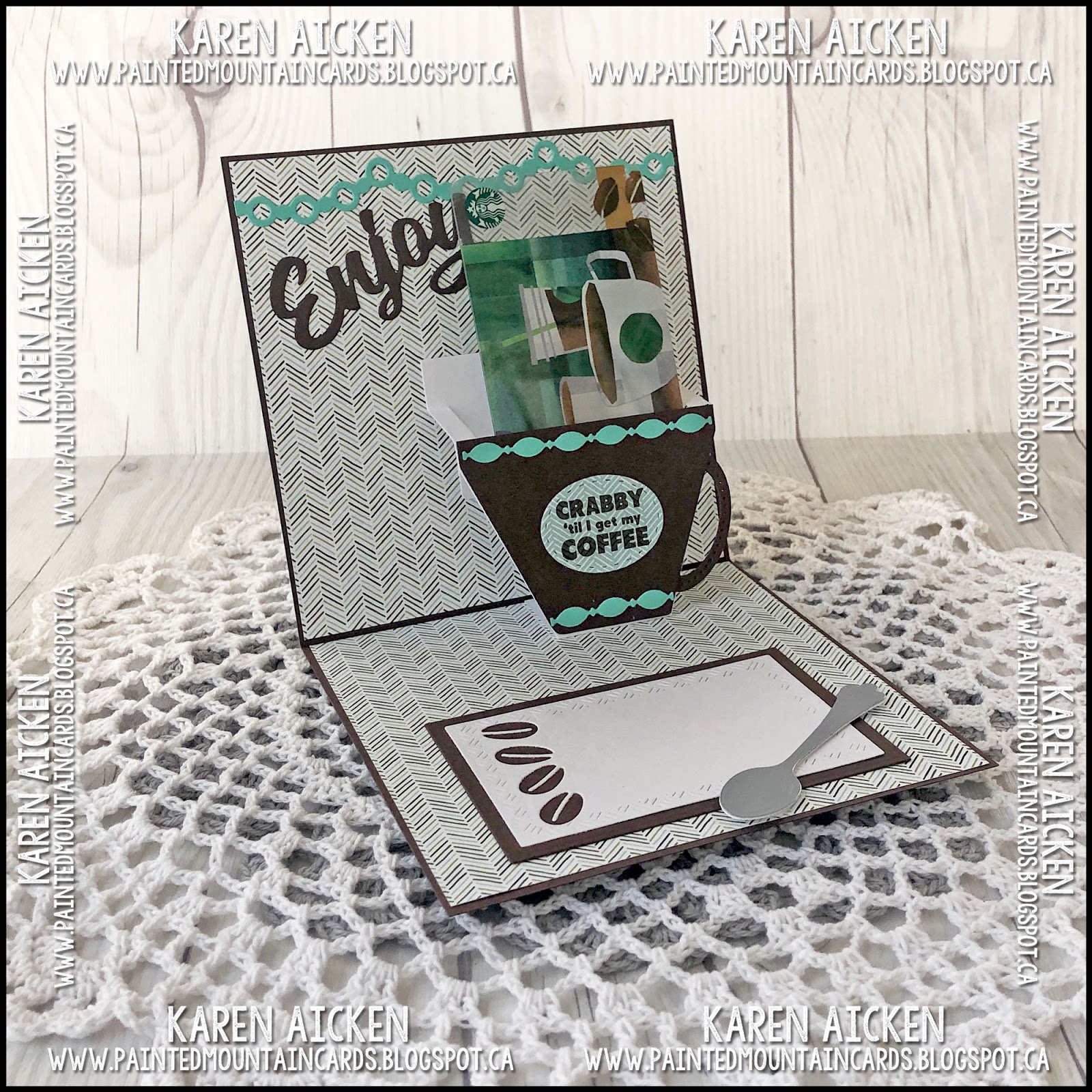 Painted Mountain Cards: Coffee Gift Card Parcel Pop Up