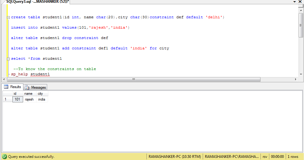 How to Create DEFAULT Constraints on column in SQL SERVER 2008 | MY.NET ...