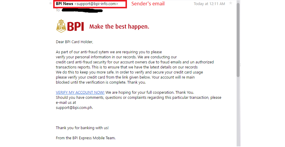 BPI Phishing Emails - The Feeling Blogger