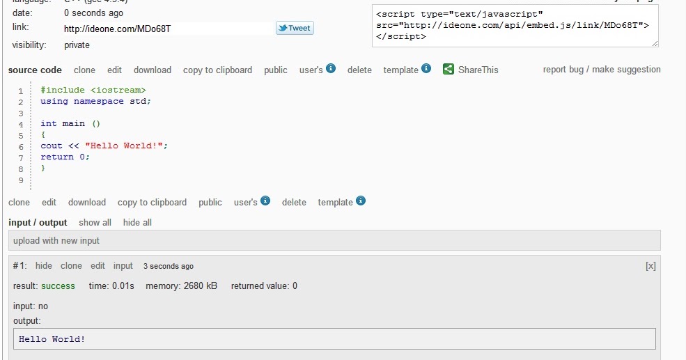 Technology vision and investigation: Online compiler (IDE) Ideone