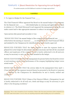 Specimen Board Resolution for Approving Annual Budget