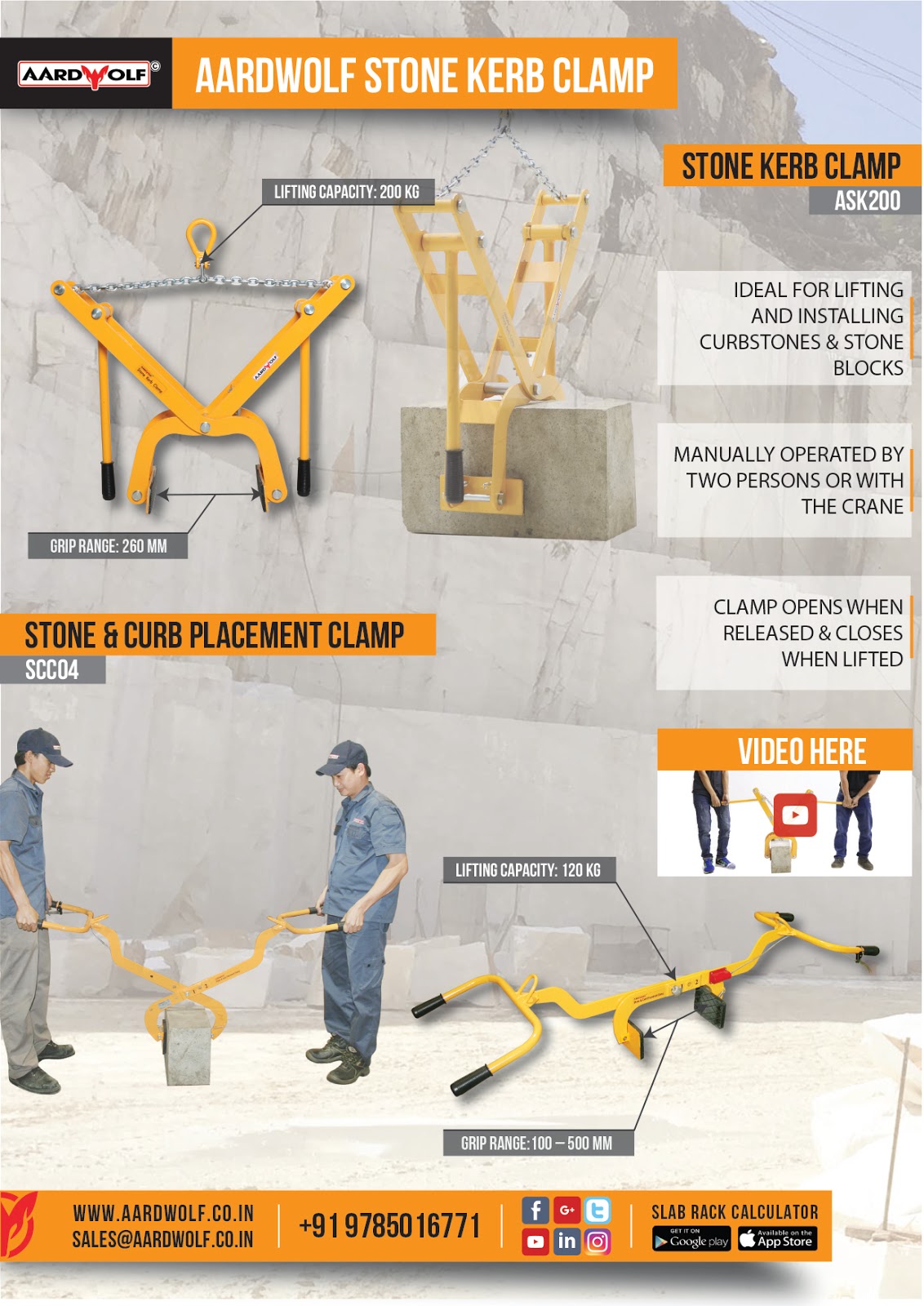 Ideal for lifting and installing stone blocks: Aardwolf Stone Kerb Clamp