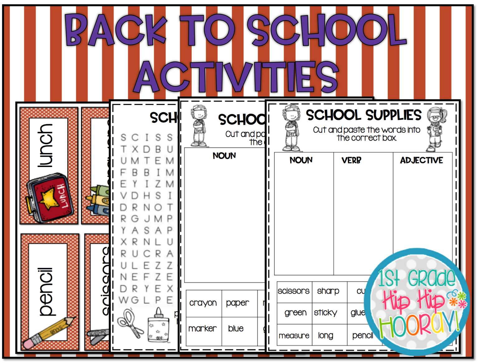 1st Grade Hip Hip Hooray!: Back to School Word Work, Writing, and Math ...