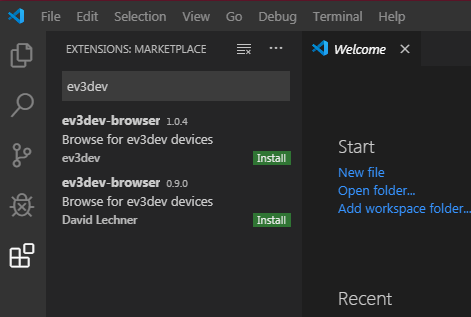 Connecter Visual Studio Code à un robot MindStorm EV3 avec ev3dev-browser