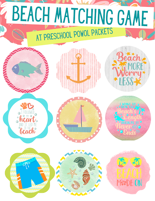 FREE Beach Preschool Matching Game | Preschool Powol Packets
