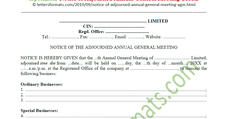 Format of Notice of Adjourned Annual General Meeting (AGM)