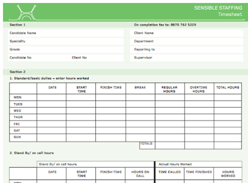 sensible staffing timesheet