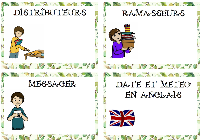 Les jeux de Jean Noël : Tableau des métiers d'élèves