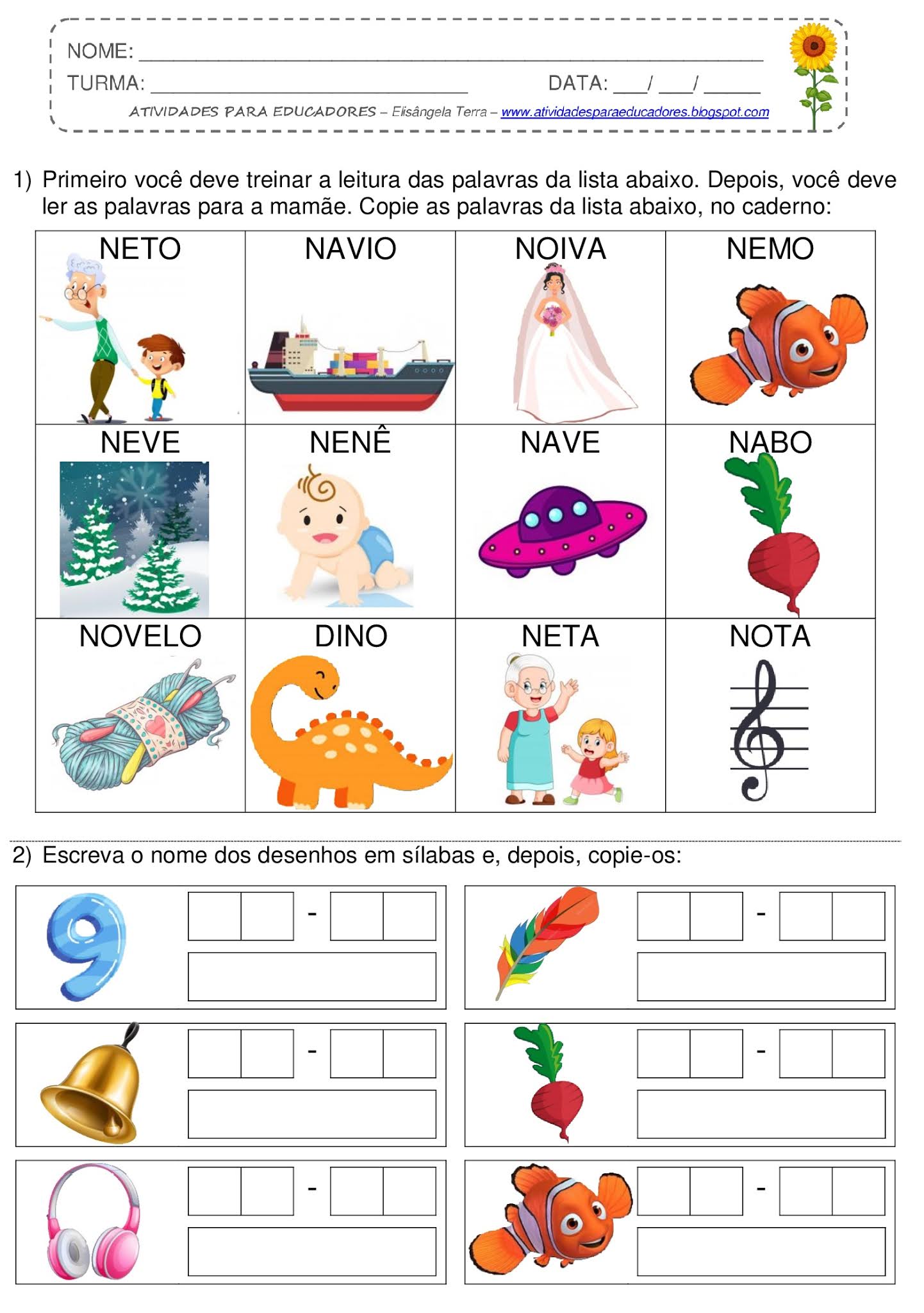 ATIVIDADES PARA EDUCADORES : Atividades de Português - Palavras com as letras M e N