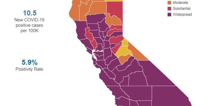 California County COVID-19 Transmission Risk Map