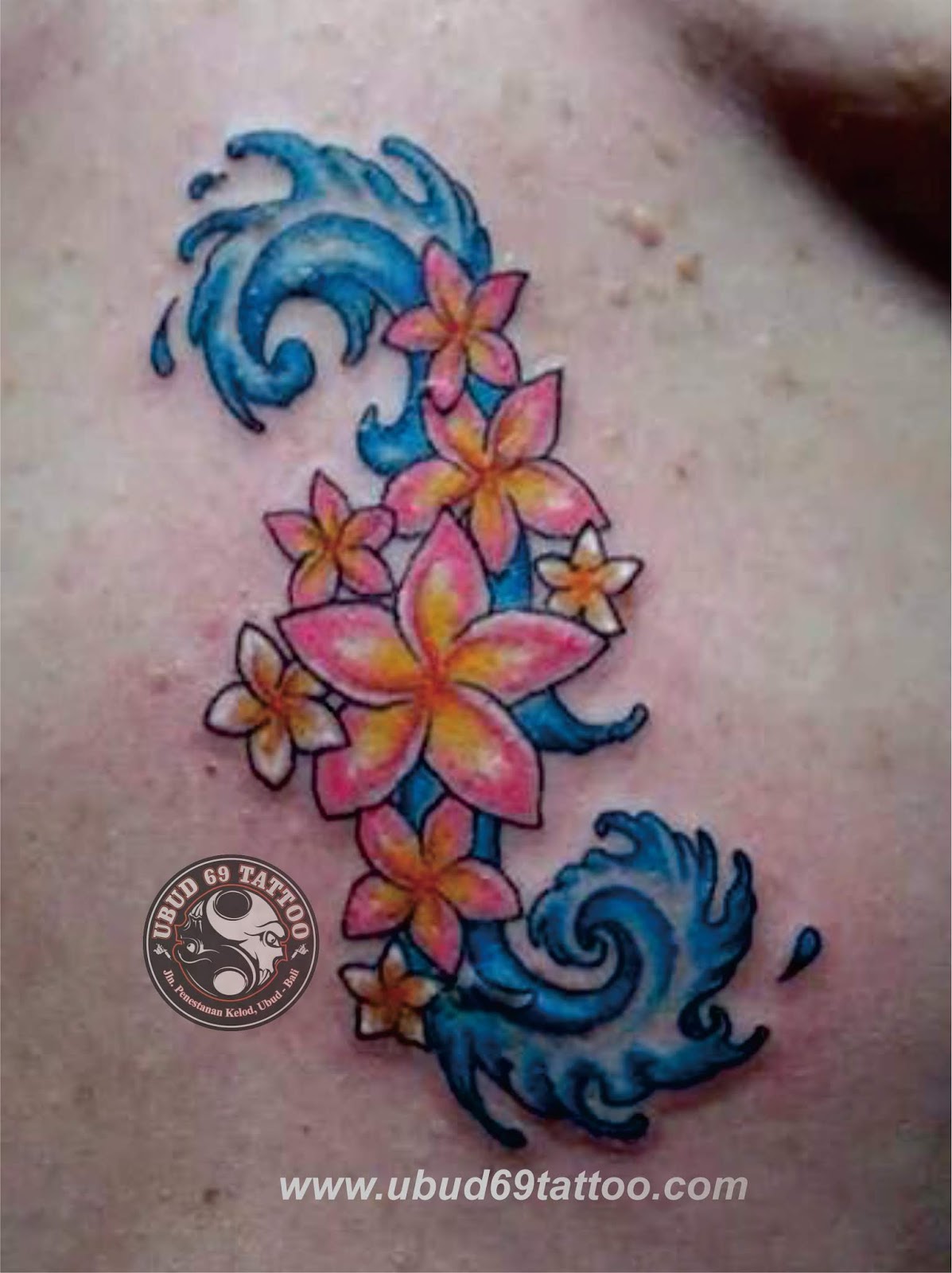 Ubud69 Tattoo: Ubud 69 Tattoo , flower and waves tattoo color