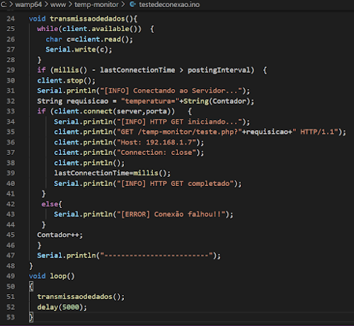 Figura 9: código que testa a conexão do Arduino com o servidor (segunda ...