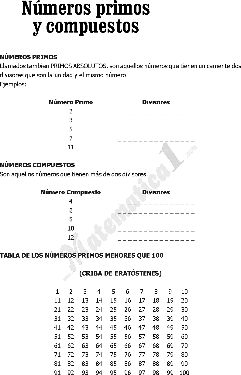 NUMEROS PRIMOS Y COMPUESTOS EJERCICIOS RESUELTOS PDF