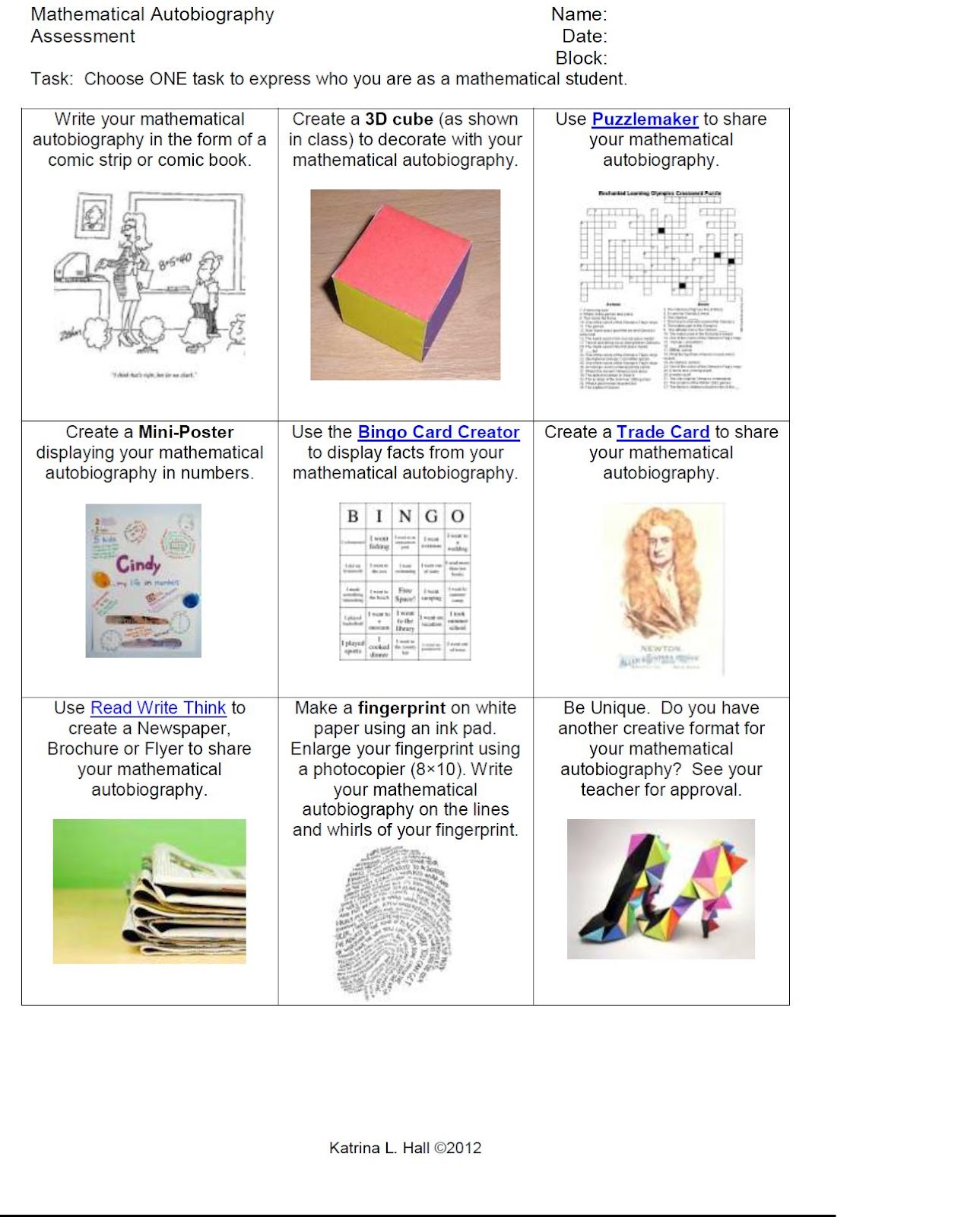 Queen of Mathematical Hearts: 7th Grade Math Autobiographies