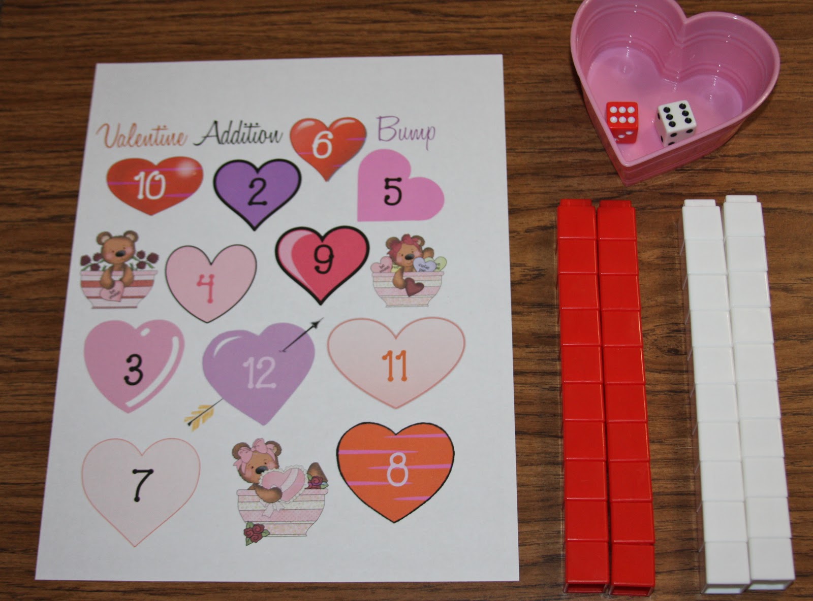 A Learning Journey: Unifix Cube Valentine Addition Bump Game