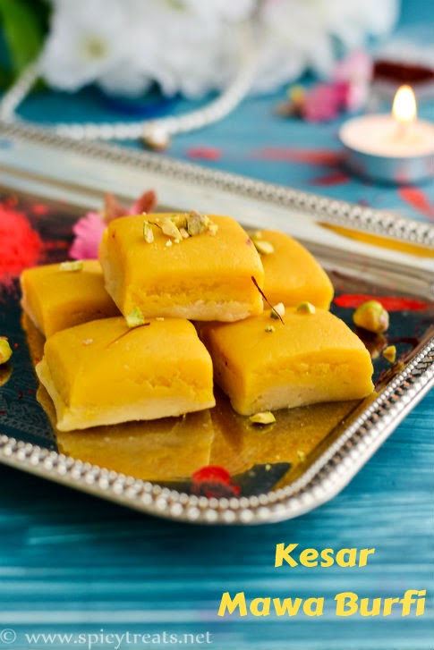 Spicy Treats: Kesar Mawa Burfi Recipe | Kesar Milk Powder Burfi | Kesar ...