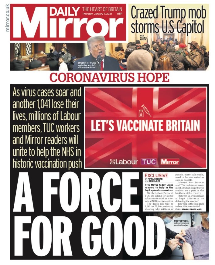 A-Level Media Studies: Newspaper front pages 07/01/2021: representation ...