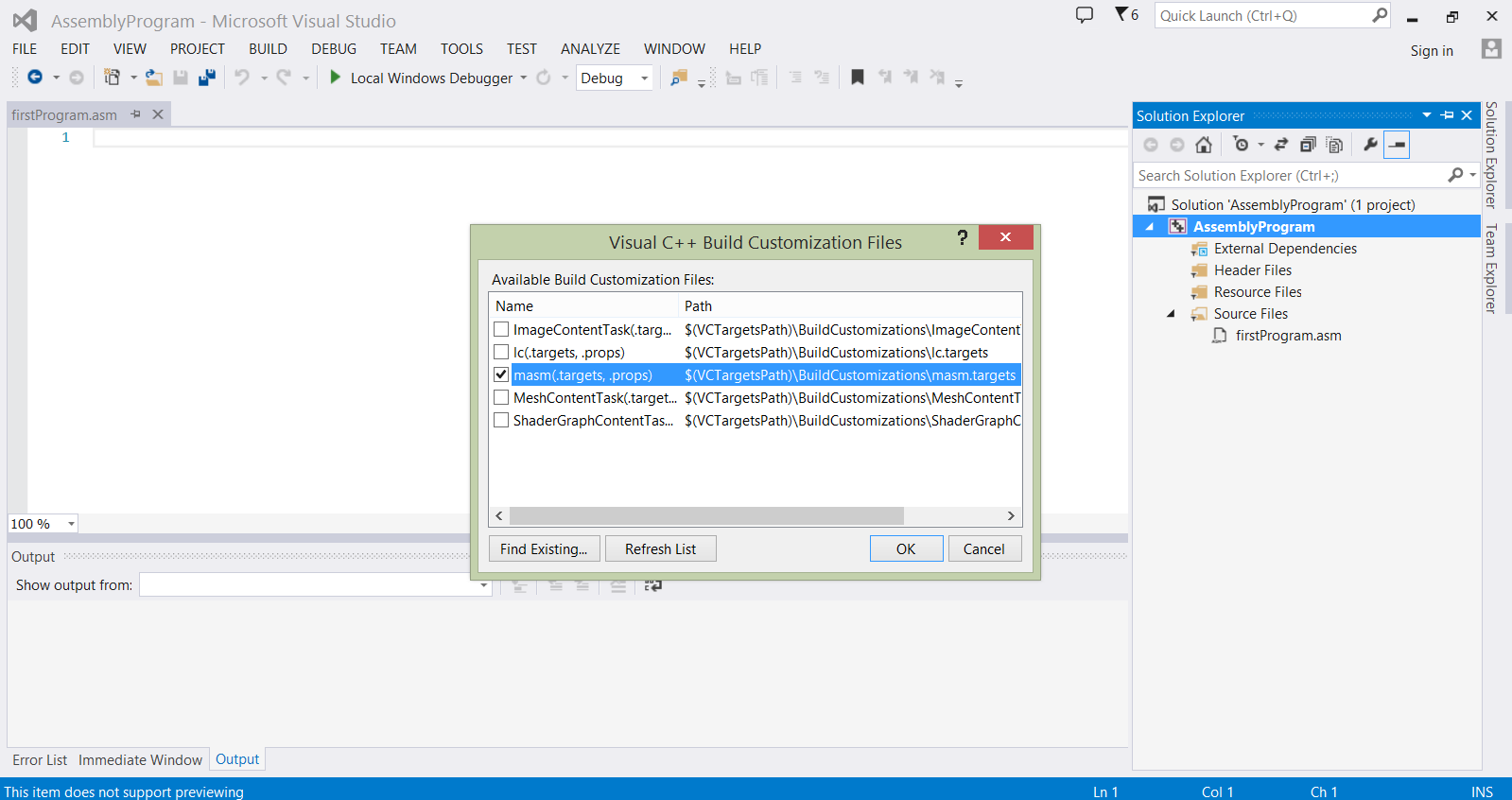 Run your first program in Assembly Language using Visual Studio