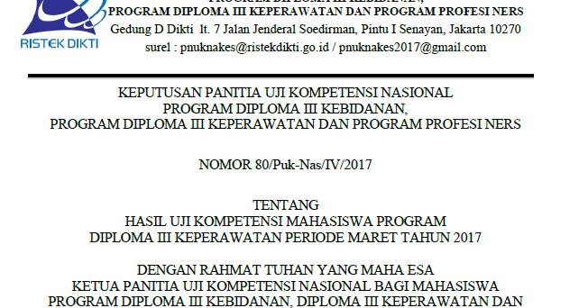 PENGUMUMAN HASIL UJI KOMPETENSI NASIONAL DIII KEPERAWATAN PERIODE MARET ... PENGUMUMAN HASIL UJI KOMPETENSI NASIONAL DIII KEPERAWATAN PERIODE MARET ...