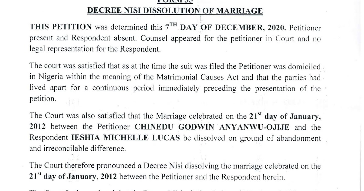 THE CERTIFICATE OF DECREE ABSOLUTE