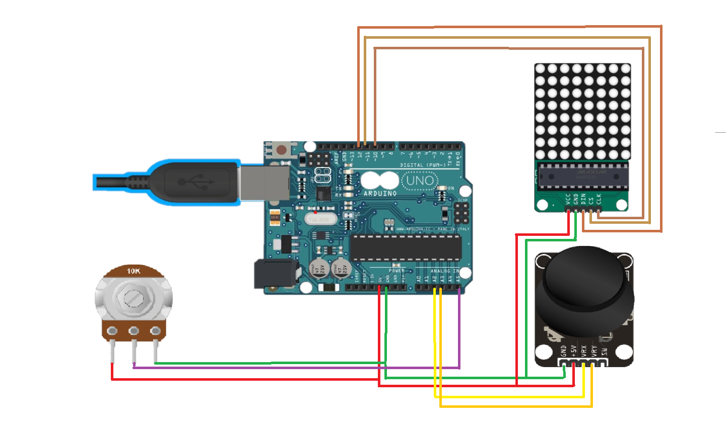 Snake game using arduino uno and led dot matrix display MAX7219