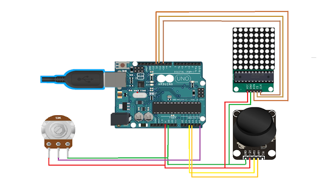 Snake game using arduino uno and led dot matrix display MAX7219